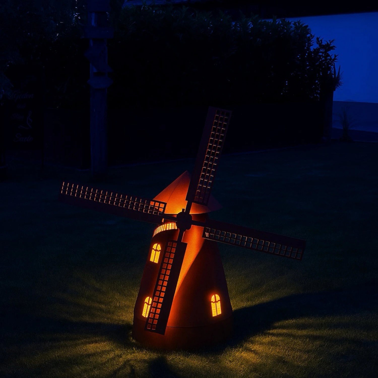 Windmühle Edelrost mit Beleuchtung – 120 cm
