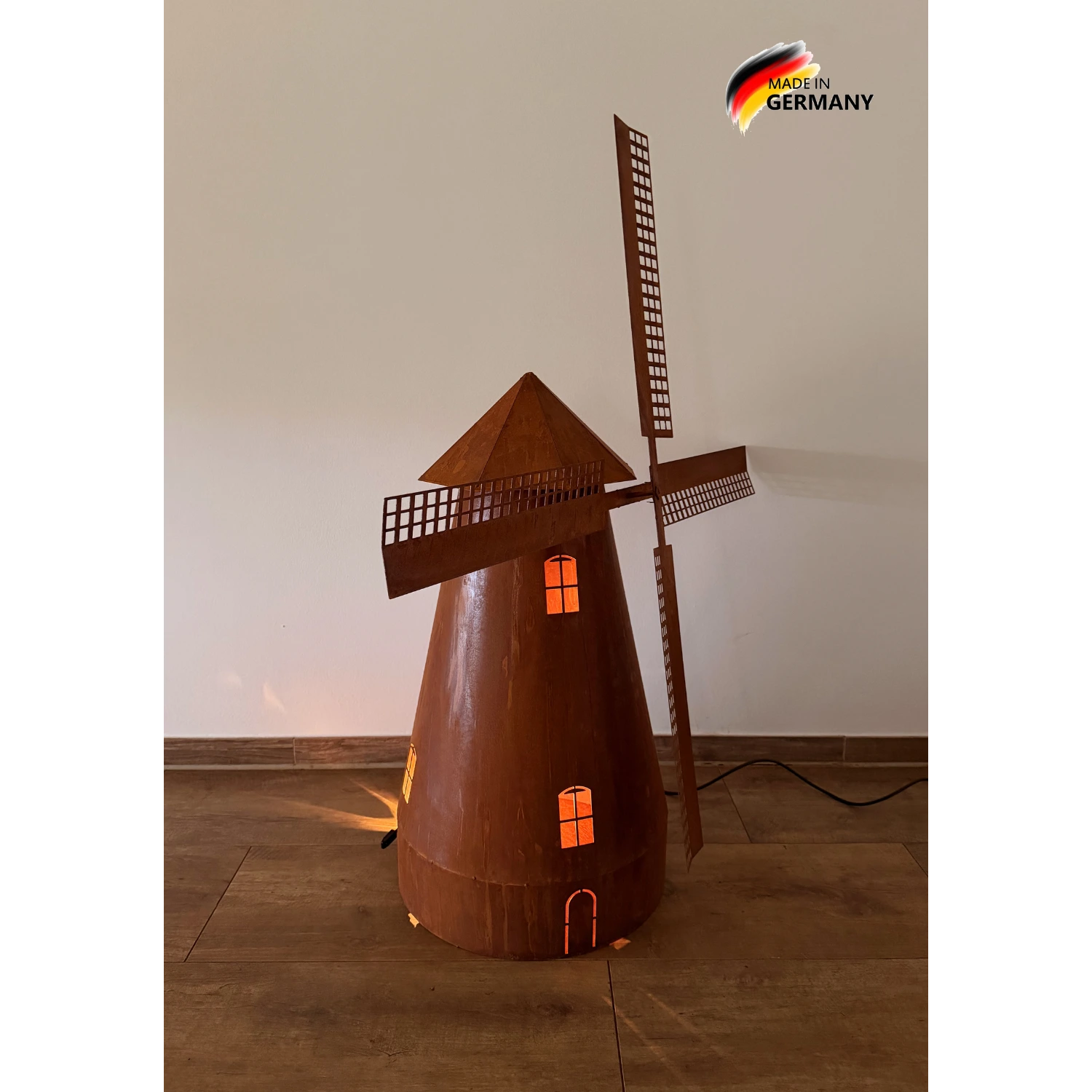 Windmühle Edelrost mit Beleuchtung – 120 cm